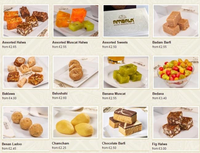 Menu at Ambala Sweets, Birmingham, 324 Soho Road