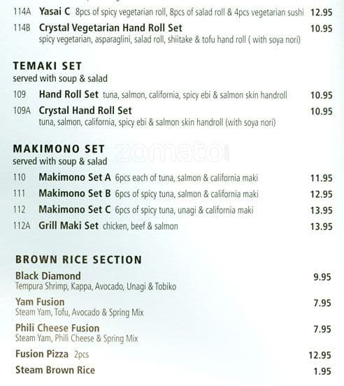 Menu at New Generation Sushi restaurant, Toronto, 486 Bloor St W