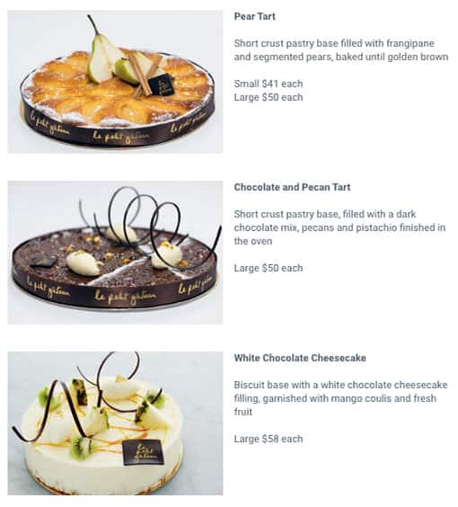 Menu at Le Petit Gateau cafe, Melbourne