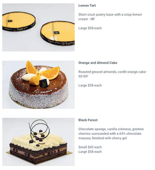 Menu at Le Petit Gateau cafe, Melbourne