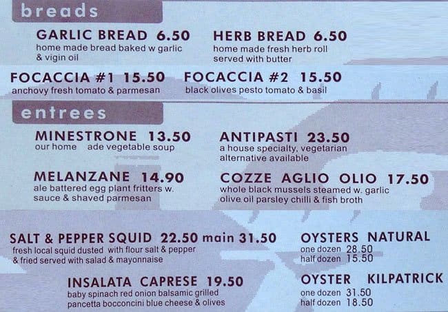 Menu at Amalfi Pizzeria Ristorante, Adelaide