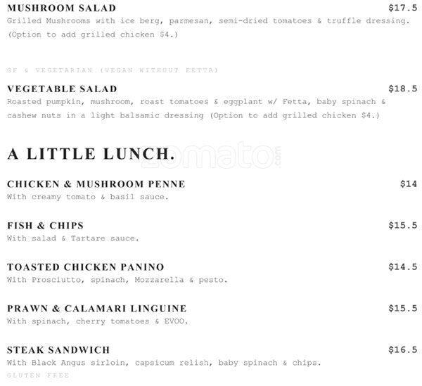 Menu at Our Table cafe, Bedford