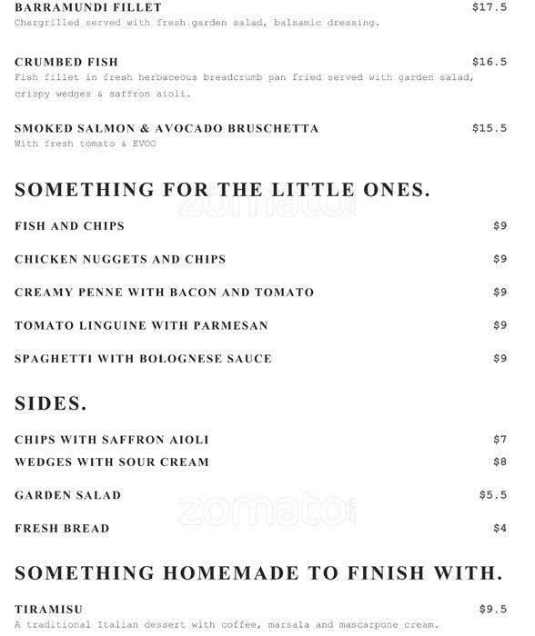 Menu at Our Table cafe, Bedford