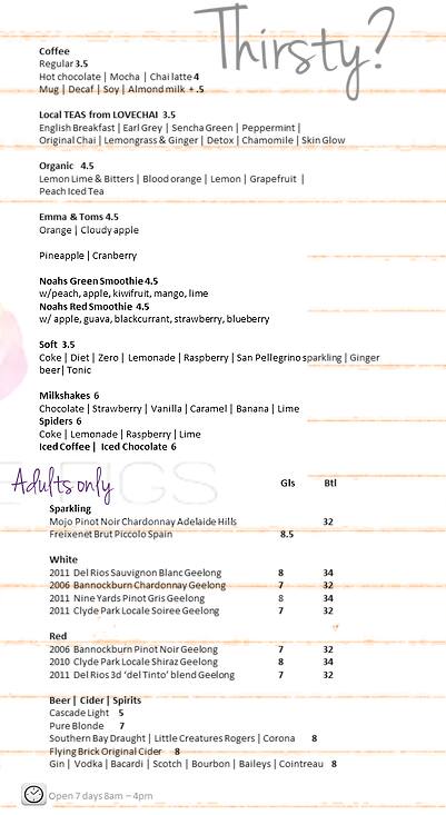 Menu at Three LIttle Figs restaurant, Geelong West