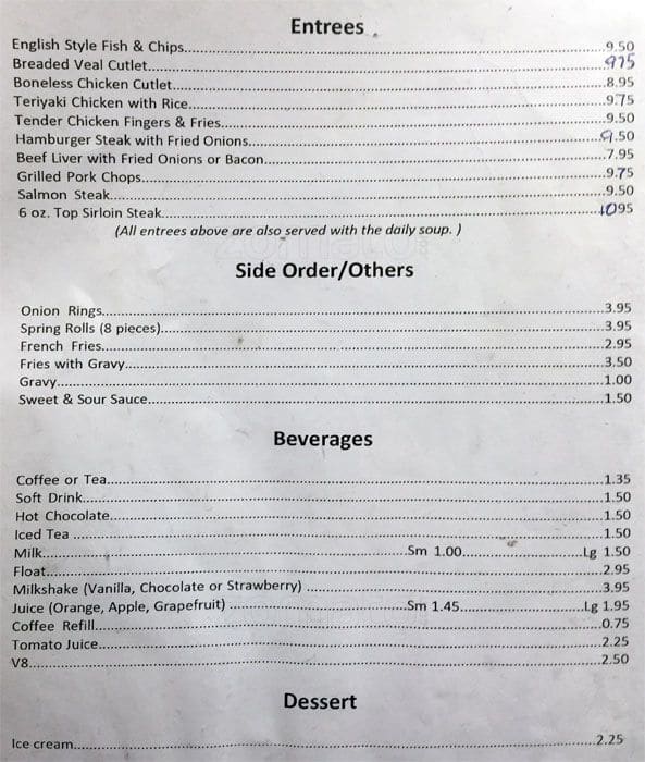 Menu at Skylight Restaurant, Vancouver