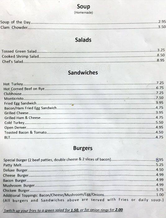 Menu at Skylight Restaurant, Vancouver