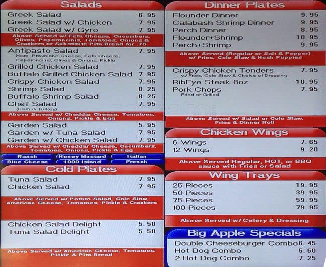 Menu at Big Apple restaurant, Charlotte, 201 W Arrowood Rd suite c