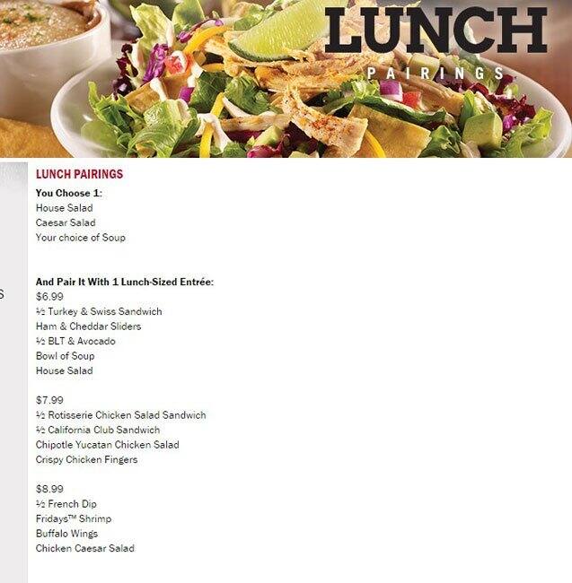 Menu at TGI Fridays restaurant, Charlotte, Northlake Mall Dr