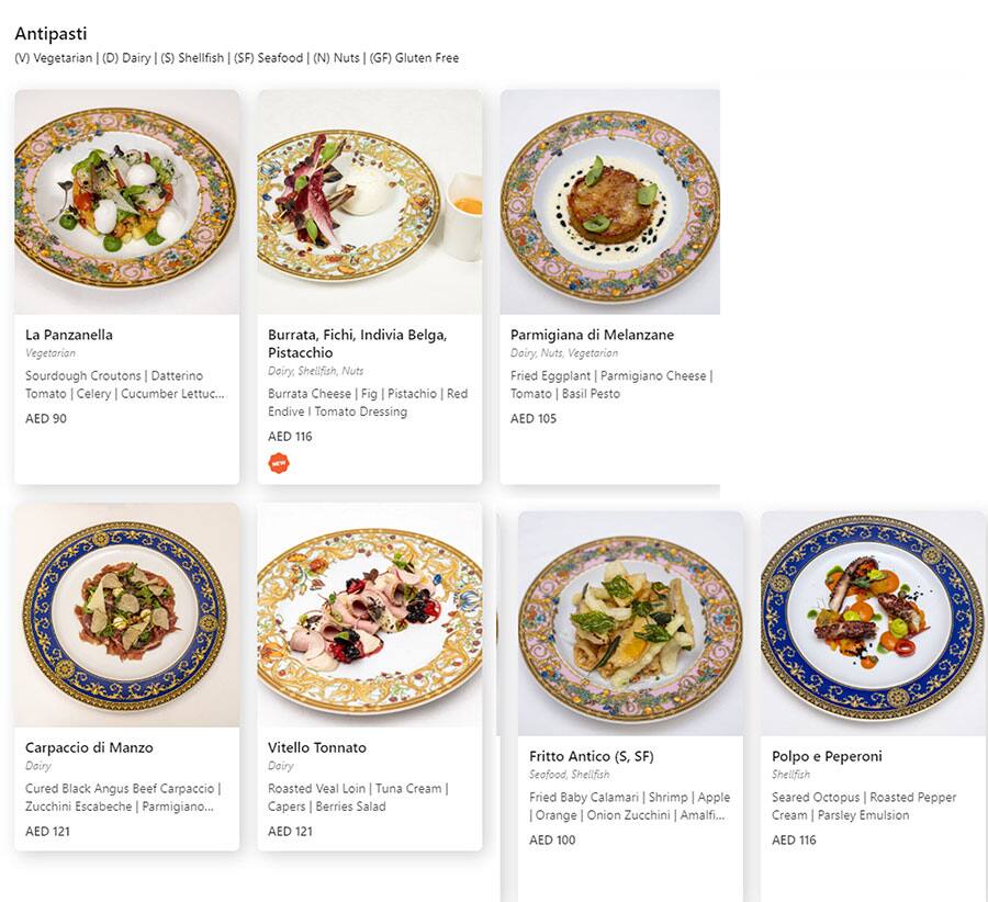 Menu of Vanitas - Palazzo Versace Dubai, Al Jaddaf, Dubai
