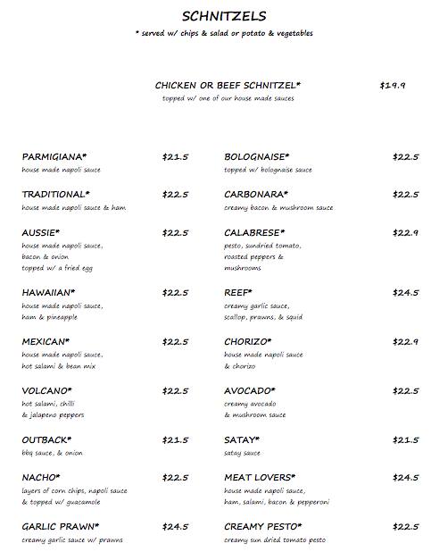 Menu at Pembroke Hotel pub & bar, Sorell