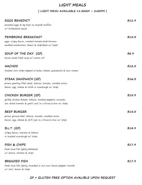 Menu at Pembroke Hotel pub & bar, Sorell