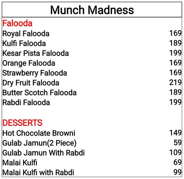 Menu of Munch Madness, Mira Road, Mumbai