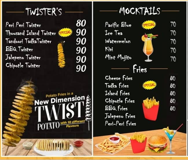 Menu at Potato Twister’s, Pune