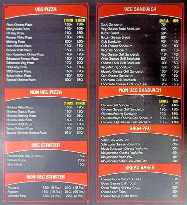 Menu of Quick Bites, Hill Road, Bandra West, Mumbai