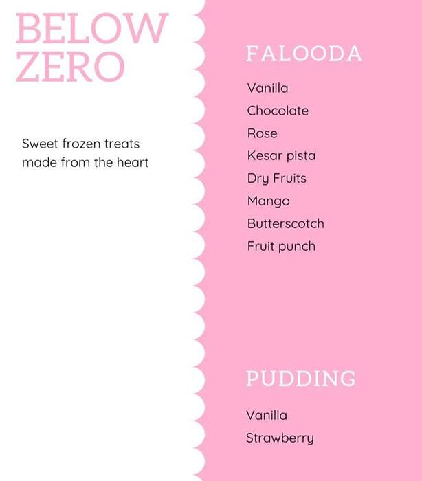 Menu of Below Zero, Bellandur, Bangalore