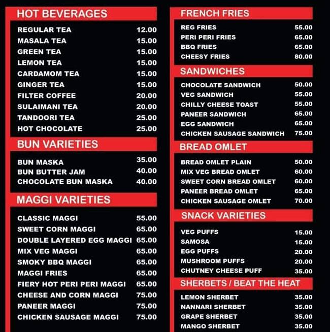 Menu of We Chai, Kondapur, Hyderabad