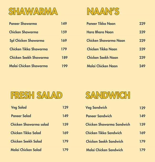 Menu of Indian Doner, Film Nagar, Hyderabad