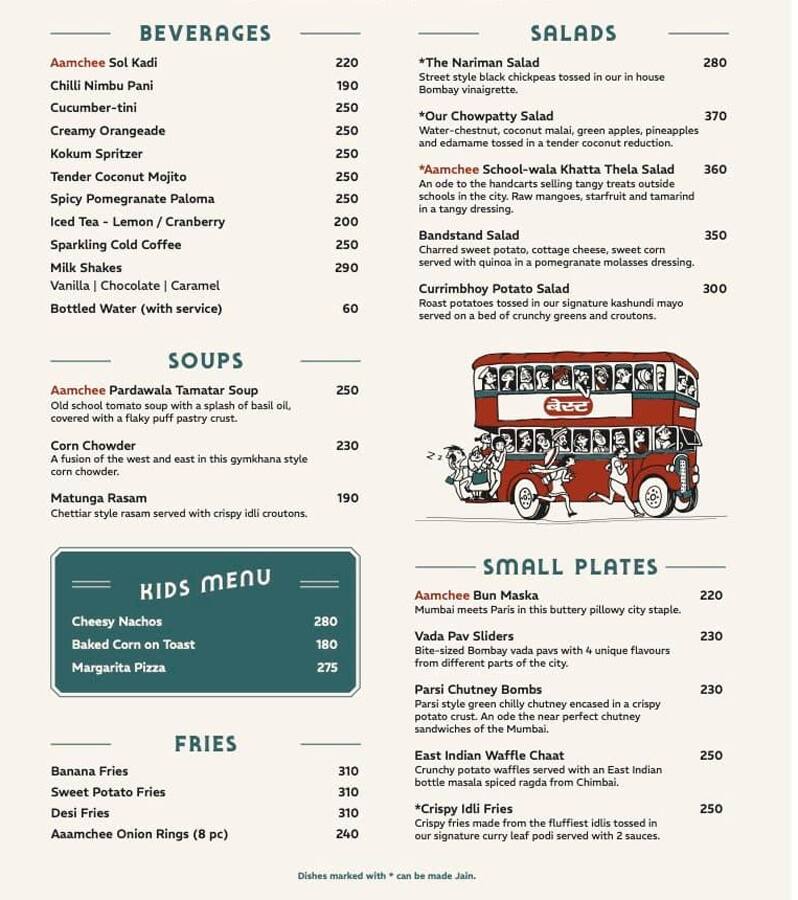 Menu of Aamchee, Chowpatty, Mumbai