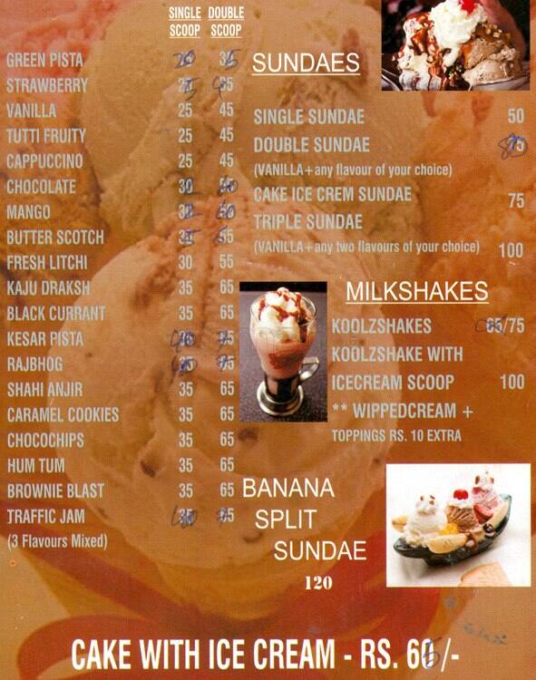 Menu at S-Cube Ice Cream Parlour, Mumbai