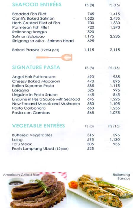 Carta de Conti's Bakeshop & Restaurant - Greenbelt 2, Makati