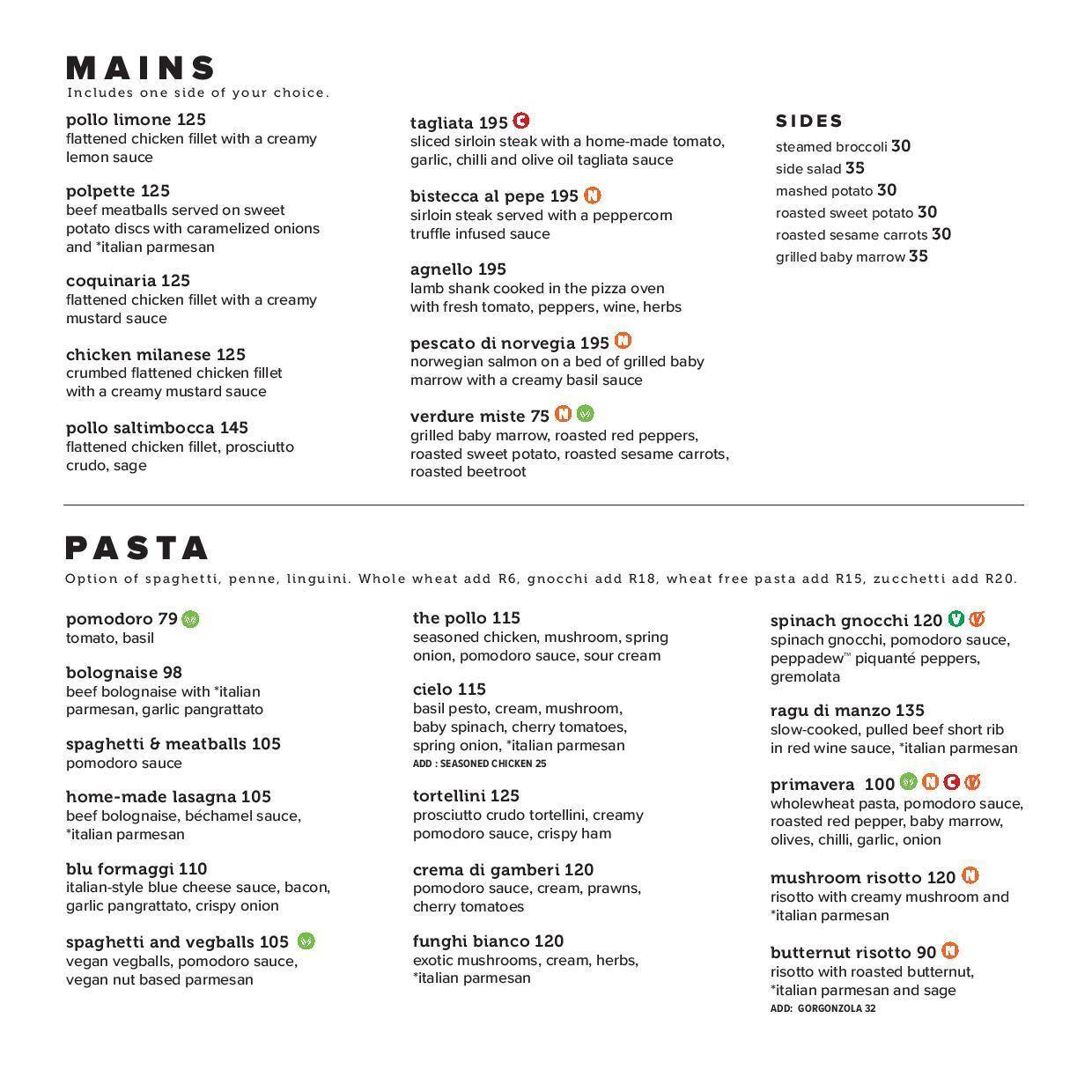 Menu at Col'Cacchio Durbanville restaurant, Cape Town, Shop 7 & 8