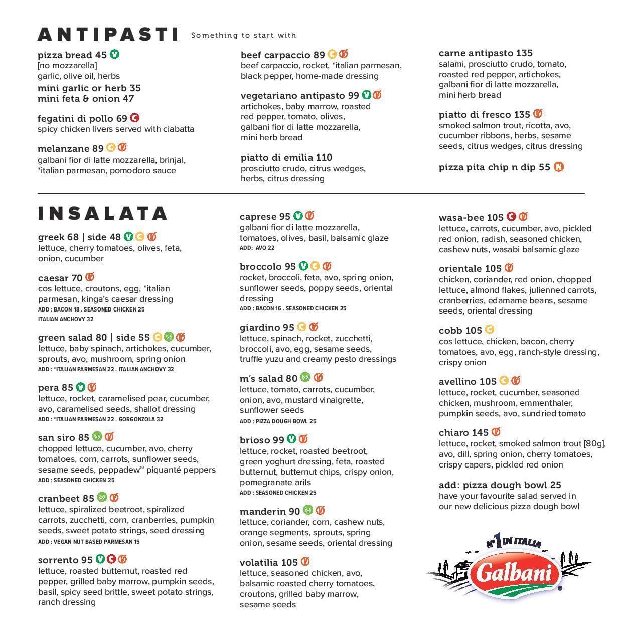 Menu at Col'Cacchio Durbanville restaurant, Cape Town, Shop 7 & 8
