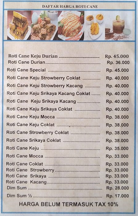 Menu at Martabak Kubang restaurant, Jakarta, Jl. Kalimalang 14B