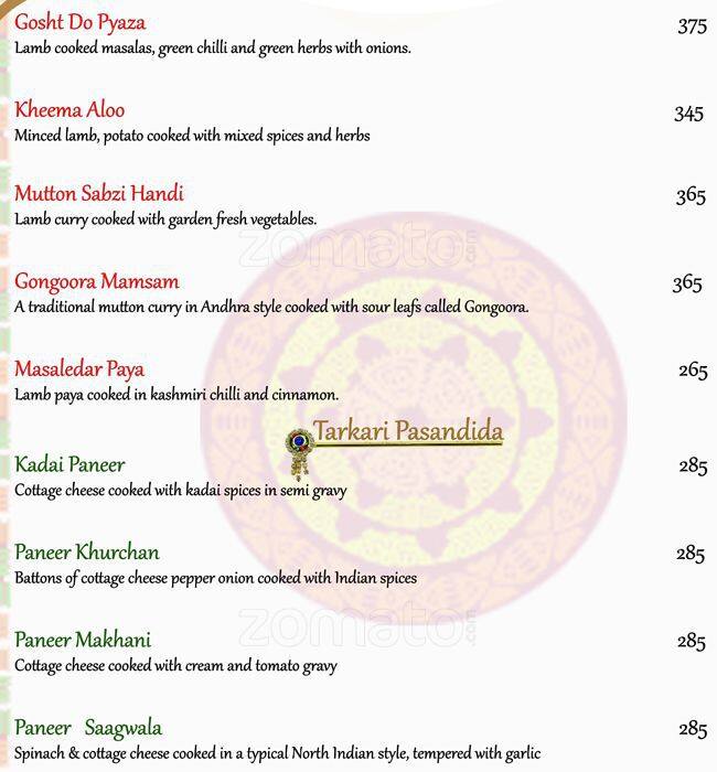 Menu at Amethyst, Hyderabad