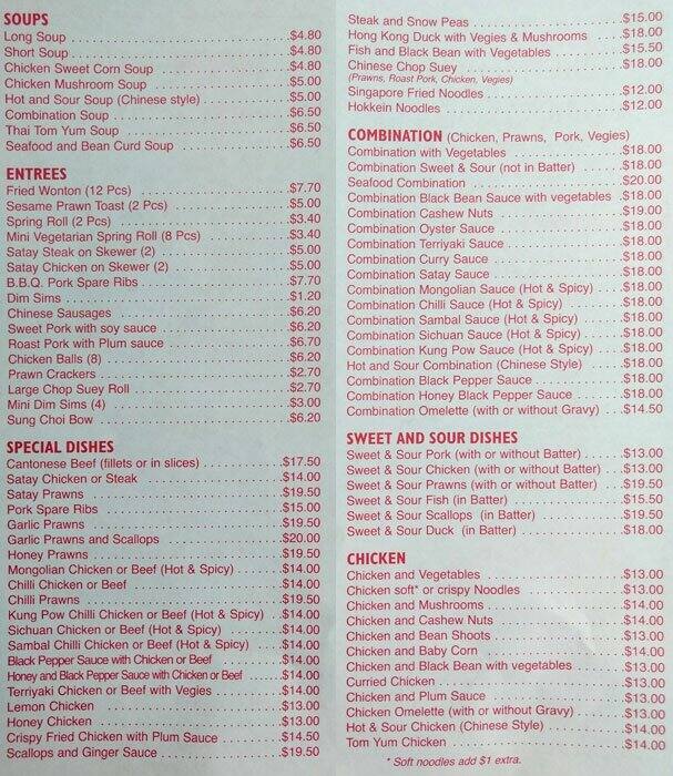 Menu at Win Win restaurant, Reservoir