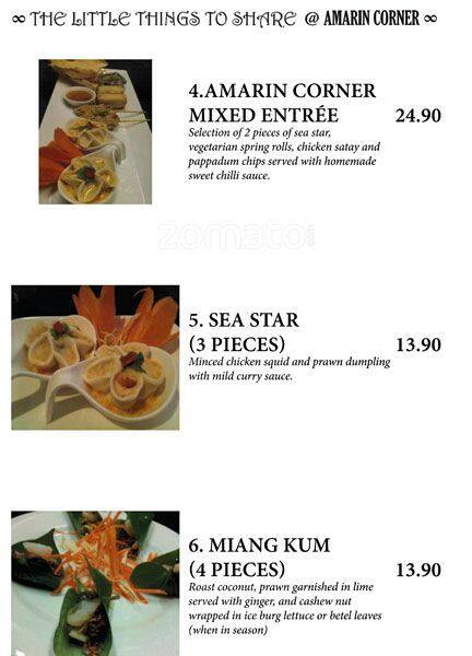 Carta de Amarin Thai Restaurant, North Adelaide