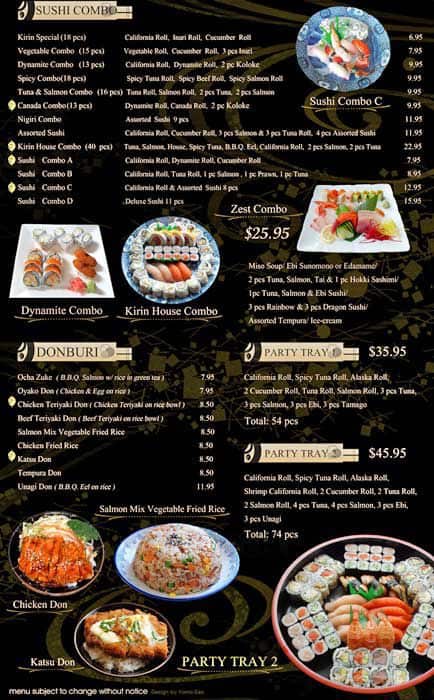Menu at Ki Sushi Restaurant, New Westminster