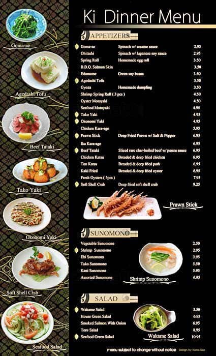 Menu at Ki Sushi Restaurant, New Westminster