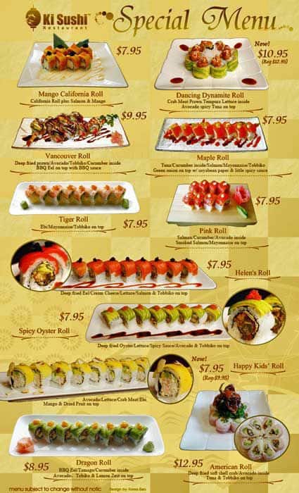 Menu at Ki Sushi Restaurant, New Westminster