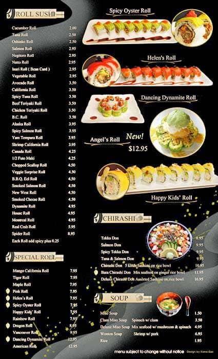 Menu at Ki Sushi Restaurant, New Westminster