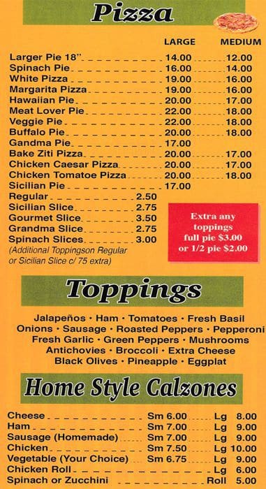 Menu at Galleria Pizza pizzeria, New York City