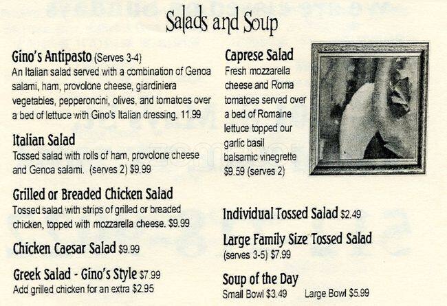 Menu at Gino's Italian Restaurant and Pizza, Round Rock