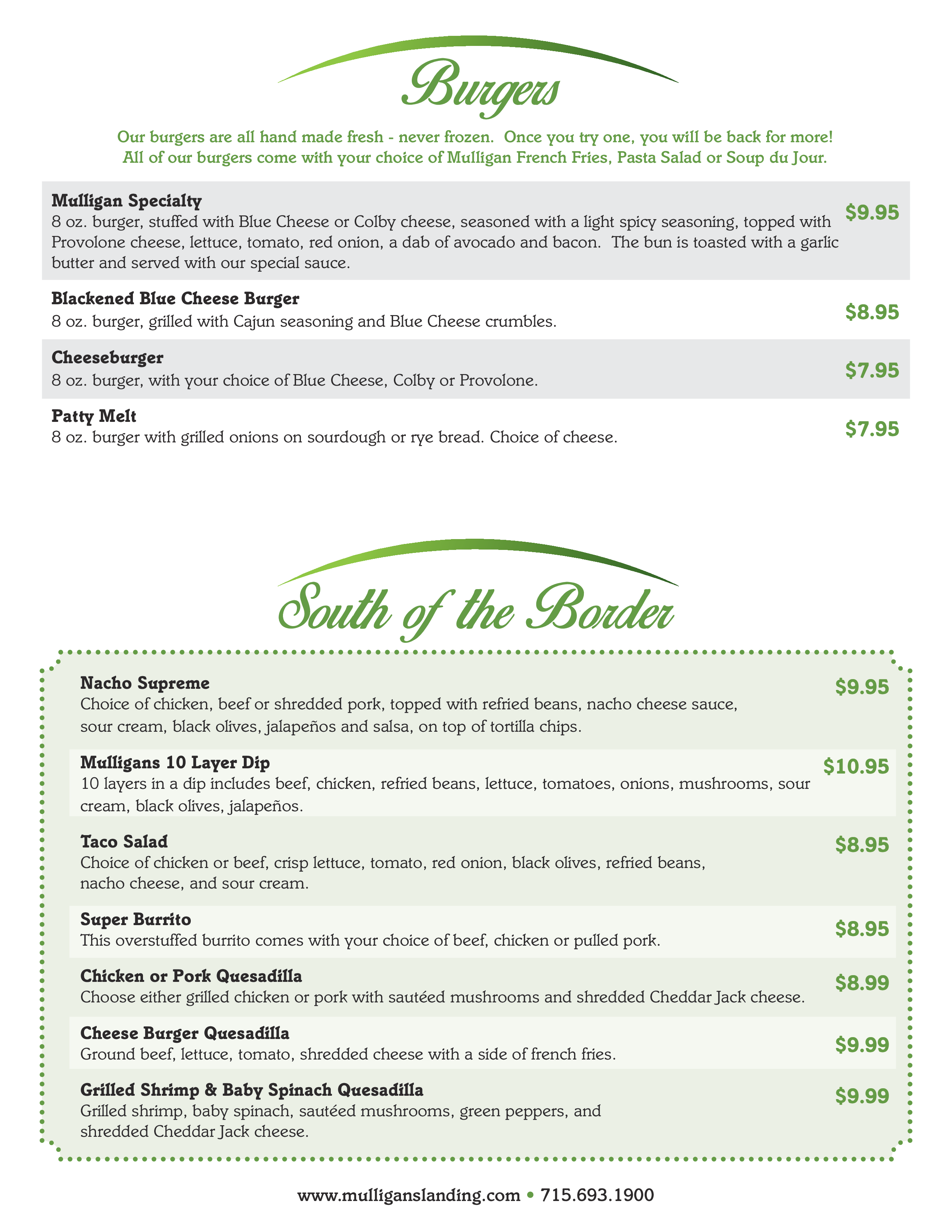 Menu at Chang's Half Moon Lakeview Bar & Grill LLC, Mosinee