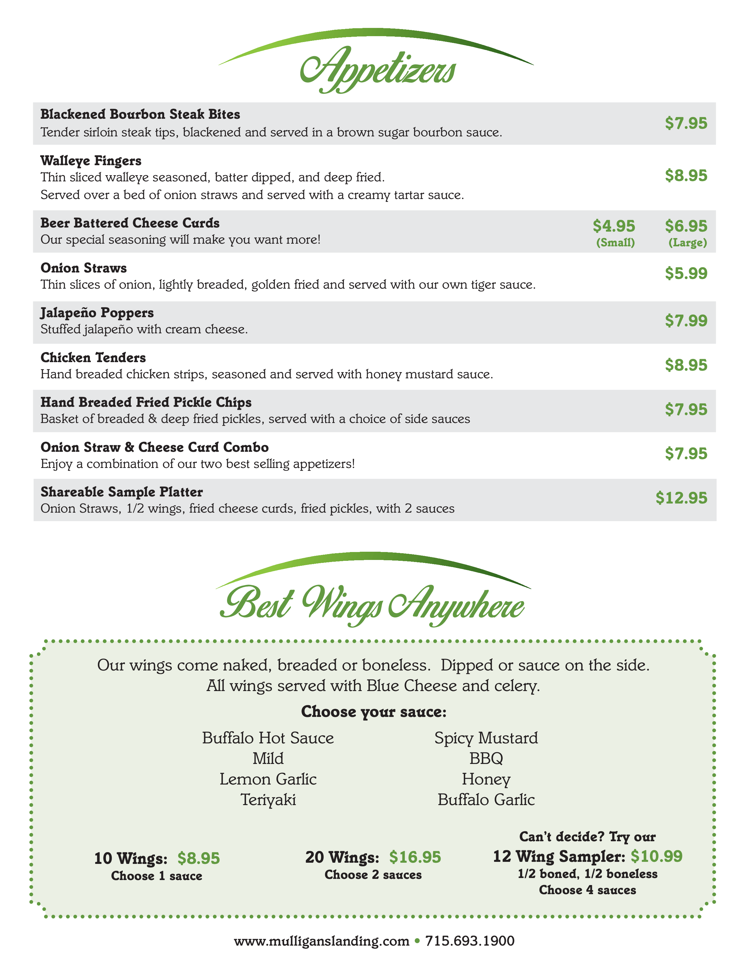 Menu at Chang's Half Moon Lakeview Bar & Grill LLC, Mosinee