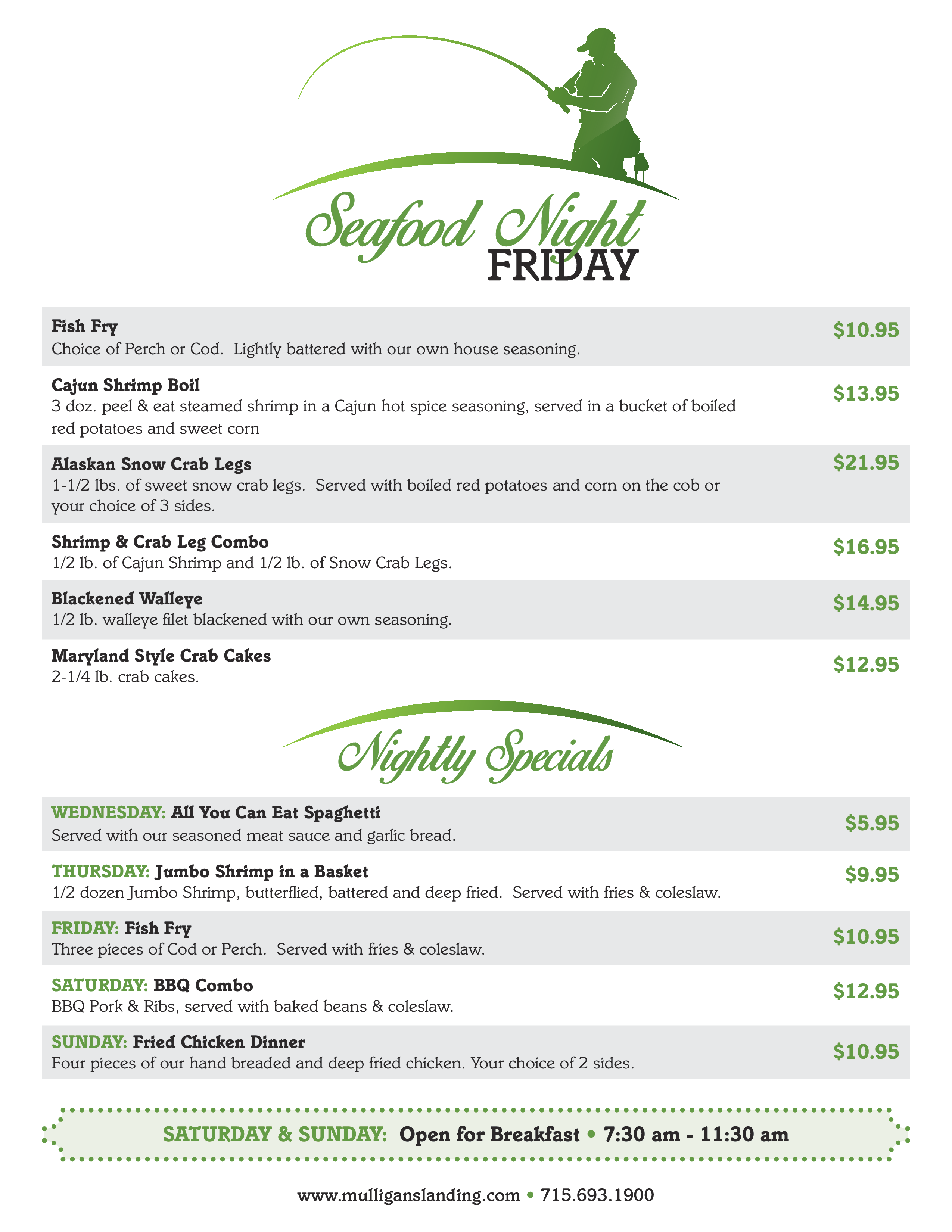 Menu at Chang's Half Moon Lakeview Bar & Grill LLC, Mosinee