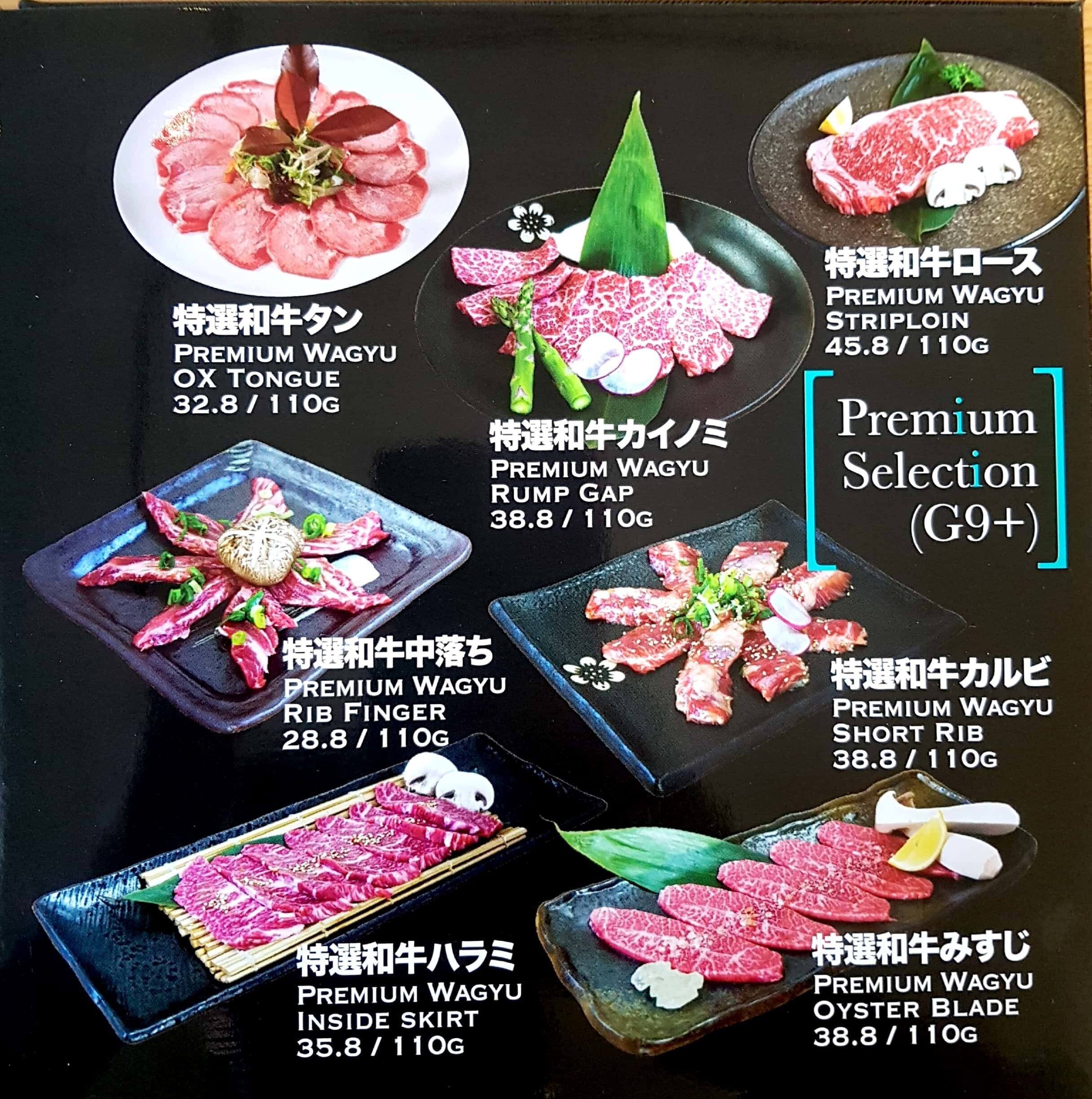 Menu at Taisho Wagyu Beef BBQ, Zetland