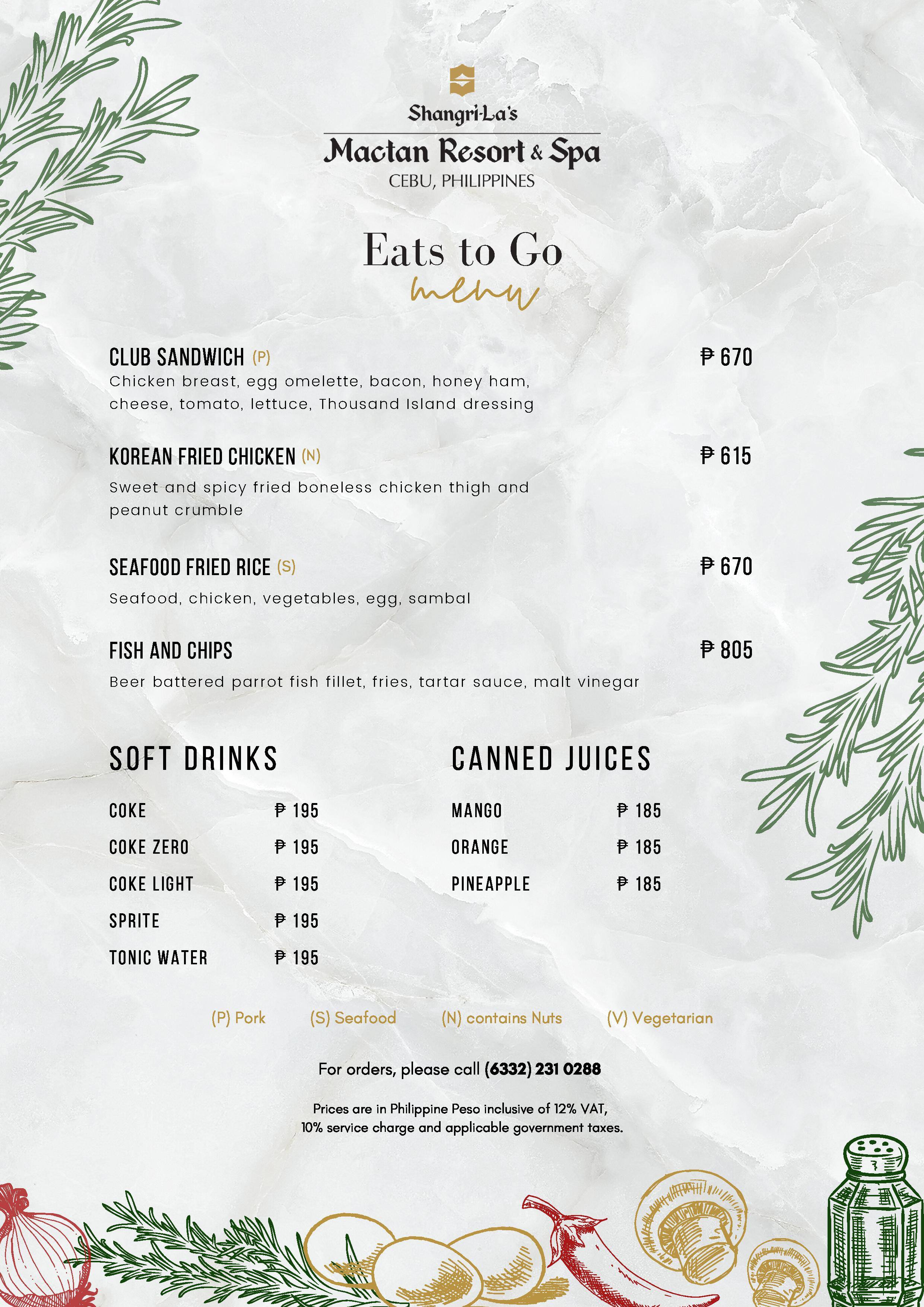 Menu at Cowrie Cove at Shangri-La Mactan, Cebu restaurant, Lapu-Lapu City