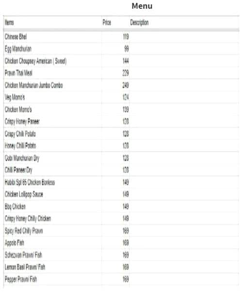 Menu at Habibi Fast Food, Vellore, 201/58