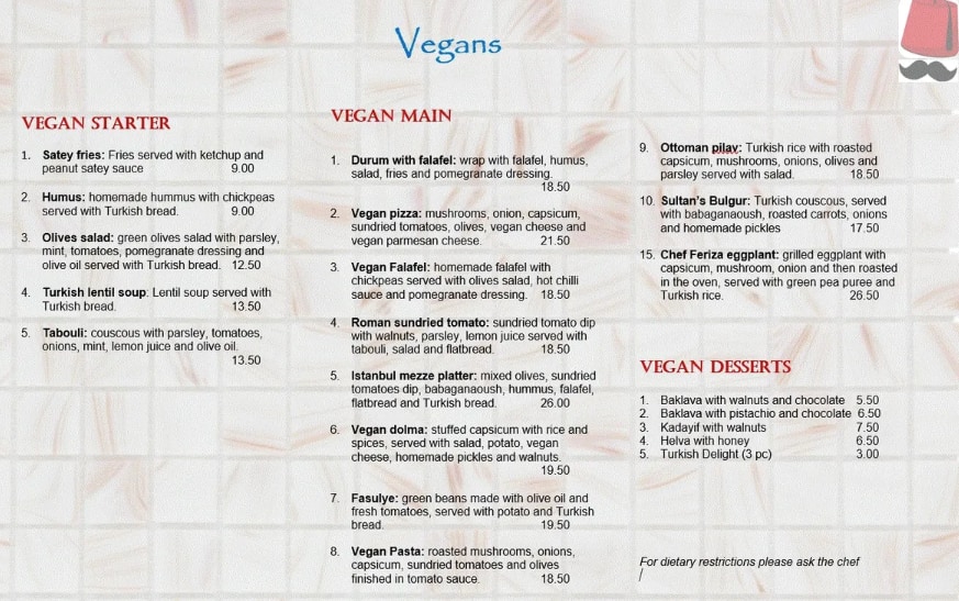 Menu at Constantinople Cafe & Restaurant, Auckland