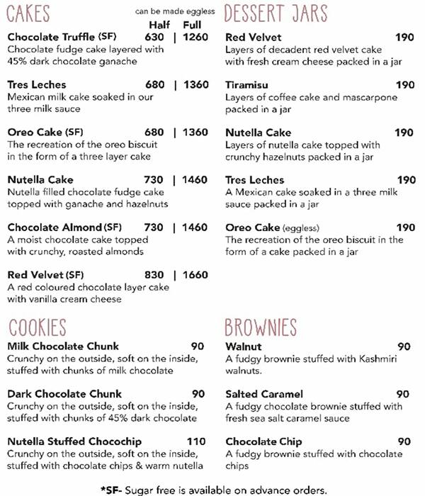 Menu at The Ganache Factory, Bengaluru, 156A