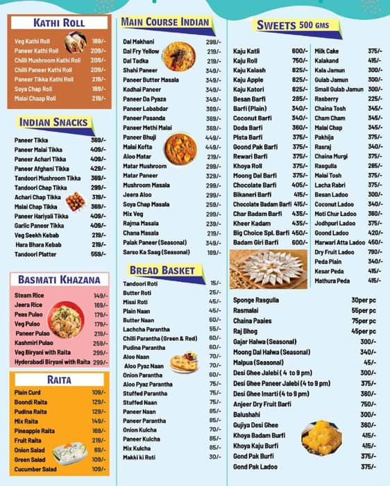 Menu of Big Choice Sweets & Restaurant, Sector 15, Dwarka, New Delhi