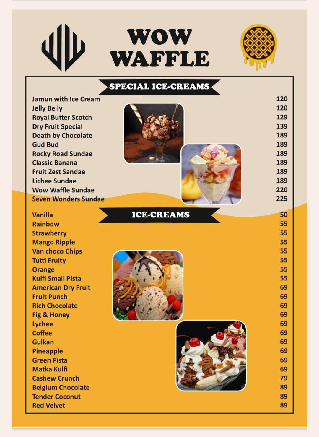 Menu of Wow Waffle, Vijay Nagar, Bangalore