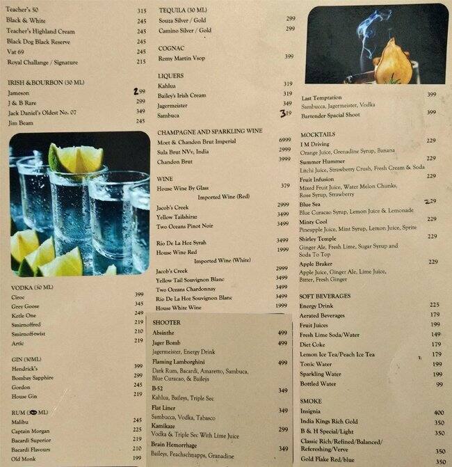 Menu at Vapour Pub & Brewery, Gurugram, Second Floor