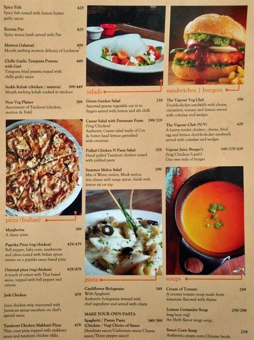 Menu at Vapour Pub & Brewery, Gurugram, Second Floor