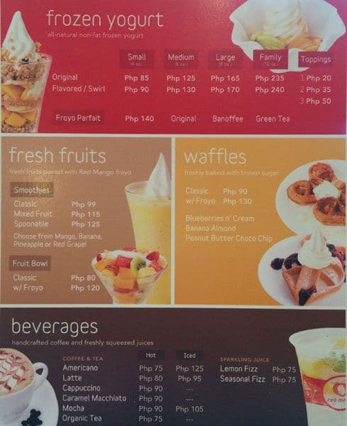 Red Mango Menu, Menu for Red Mango, Trinoma Mall, Quezon City - Zomato ...