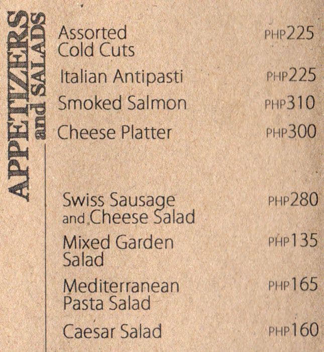 Menu at Swiss Deli, Parañaque